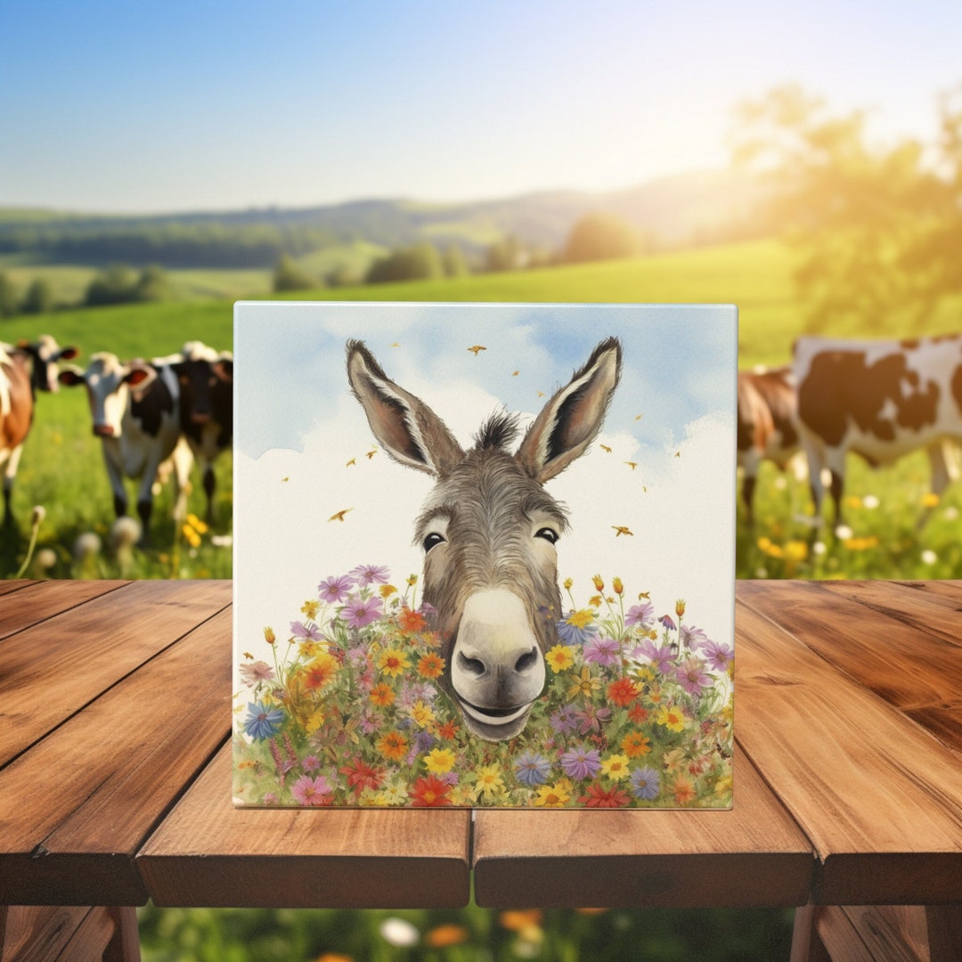 Happy Donkey in Blooms Tile Playful Countryside Decor - Etsy