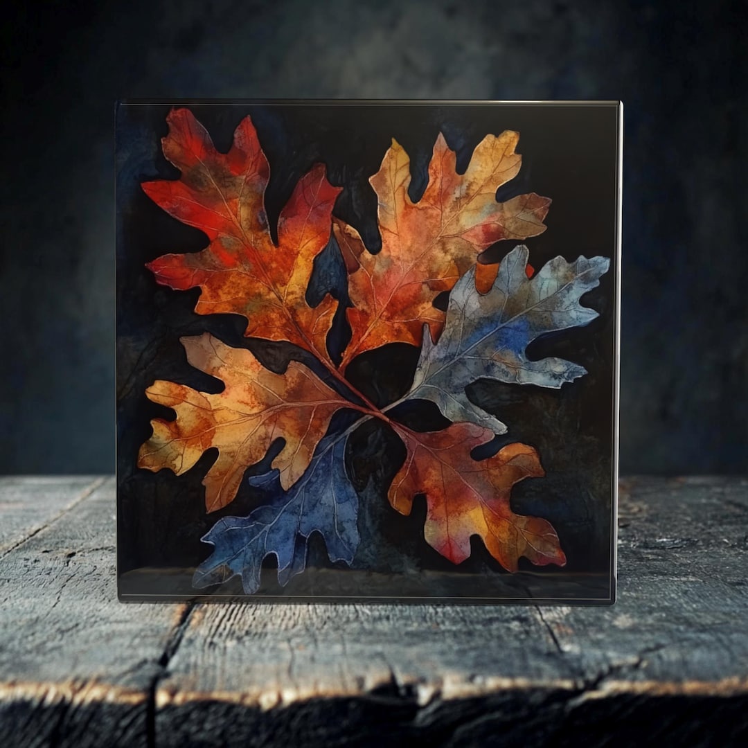 Rich Autumn Oak Leaves Porcelain Tile Art - Elegant Seasonal Decor for ...