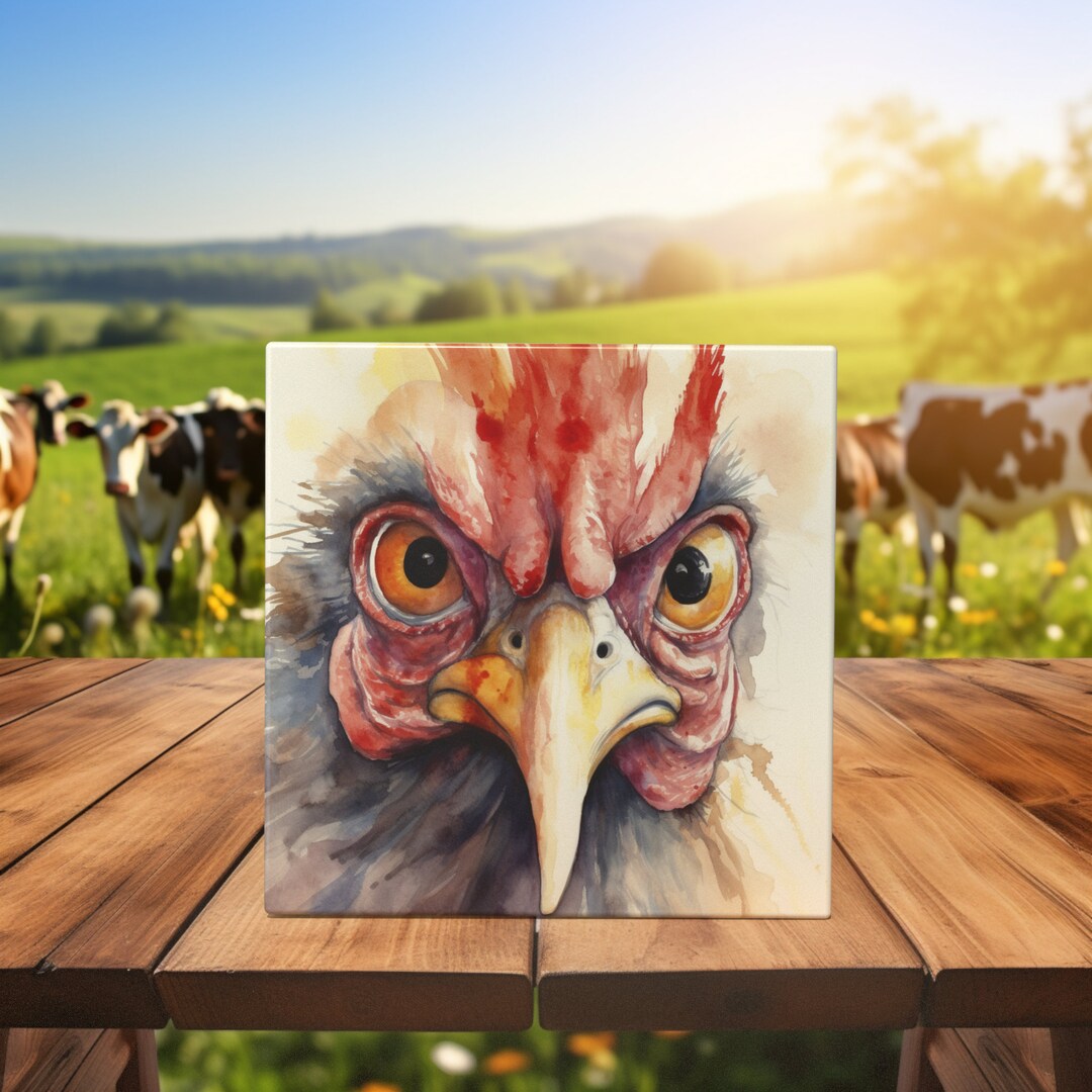Angry Rooster Tile Art Farm Animal Art Heirloom Home Décor - Etsy
