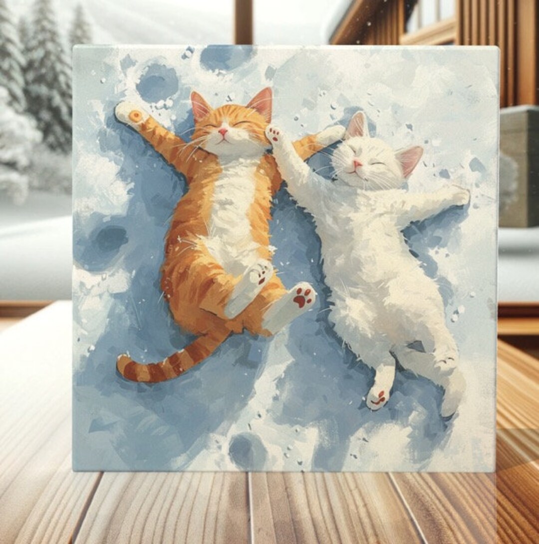 Cat Snow Angels Original Art Handcrafted Decorative Tile - Etsy