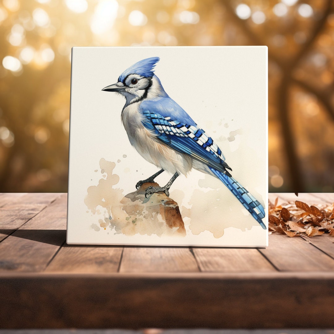 Blue Jay Elegance - Watercolor Bird Art Tile for Wildlife Enthusiasts ...