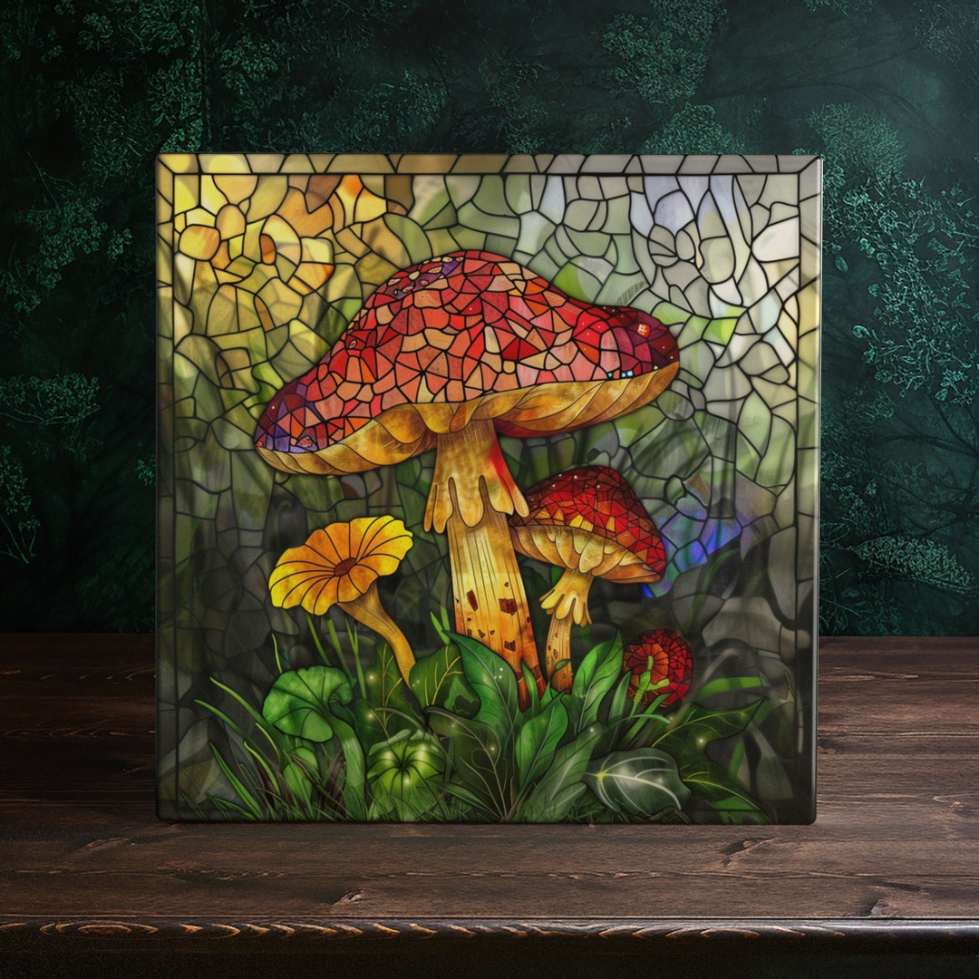Enchanted Forest Mushroom Ceramic Tile - Mystical Home Decor | Peeping ...