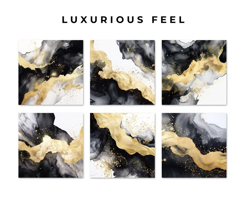 Black and Gold Abstract Digital Papers - Luxurious Watercolor Designs ...