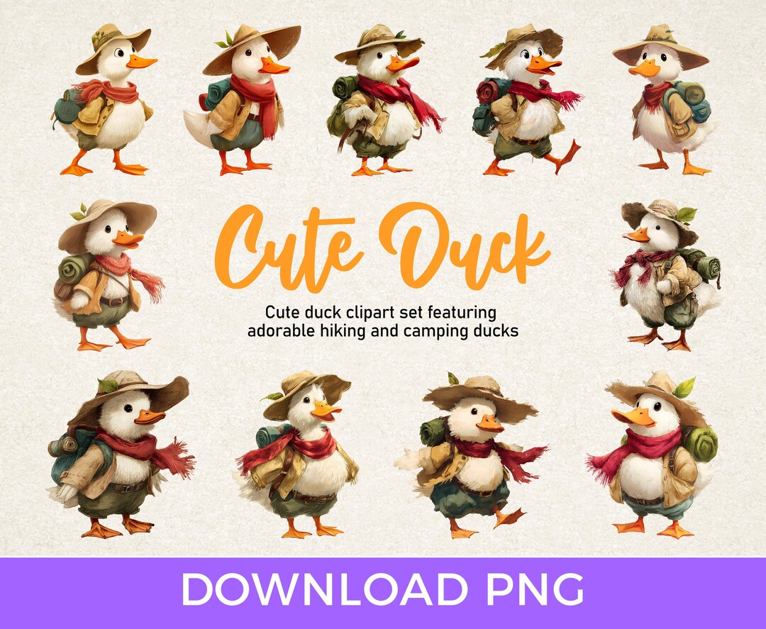 Cute Hiking Duck Clip Art Pack – Camping Duckling PNG – Boho Animal ...