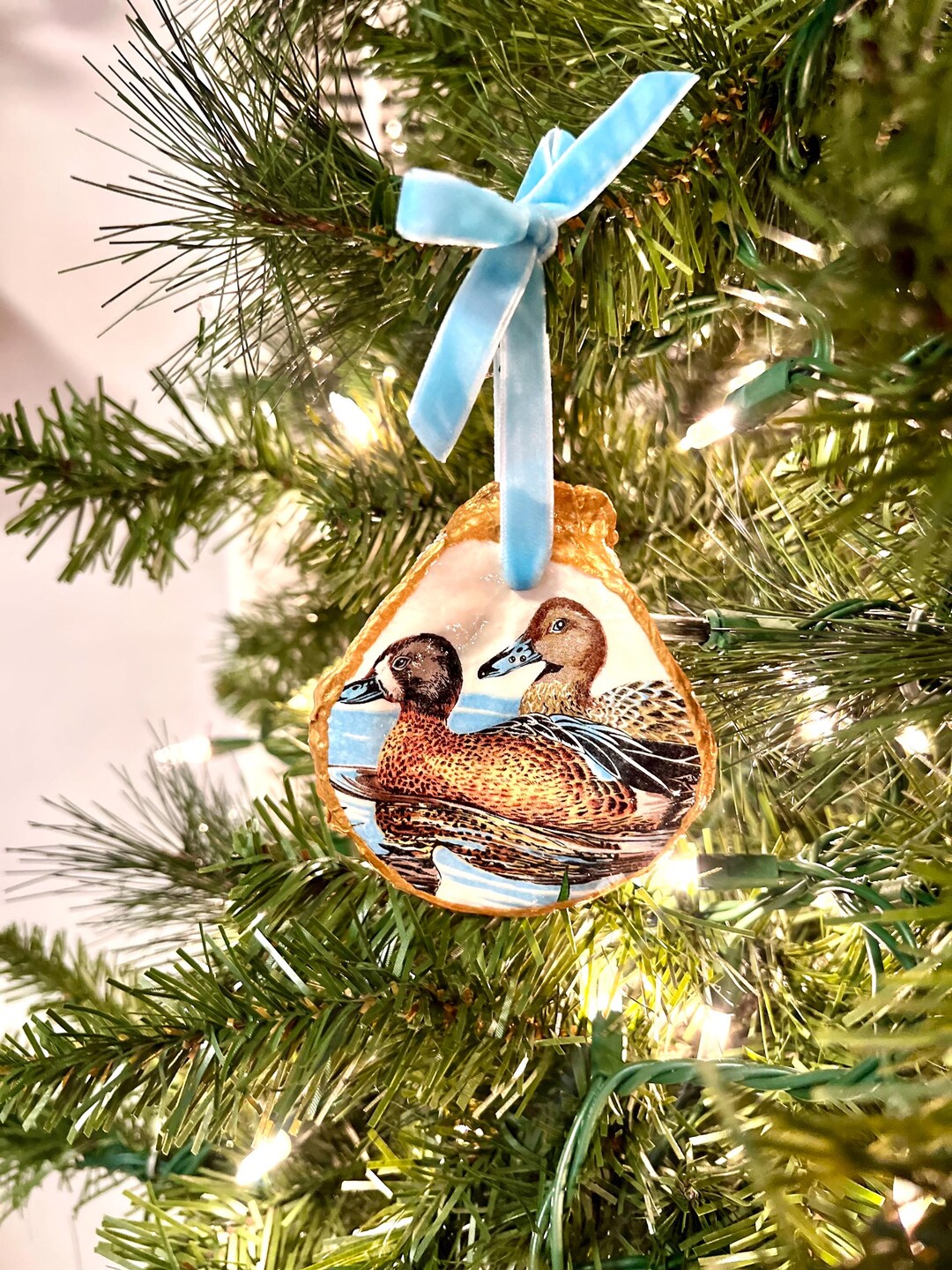 Mallard Duck Oyster Shell Ornament With Velvet Bow Ribbon - Etsy