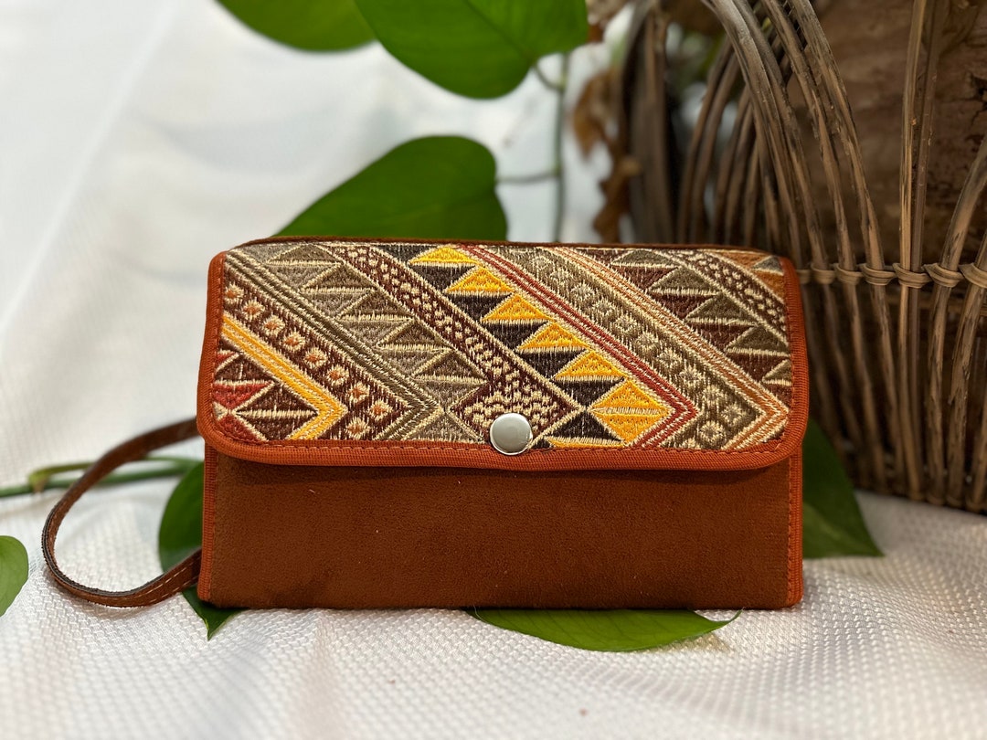 Guatemalan Mayan Suede Small Purse W/ Vibrant Textiles & Handmade ...