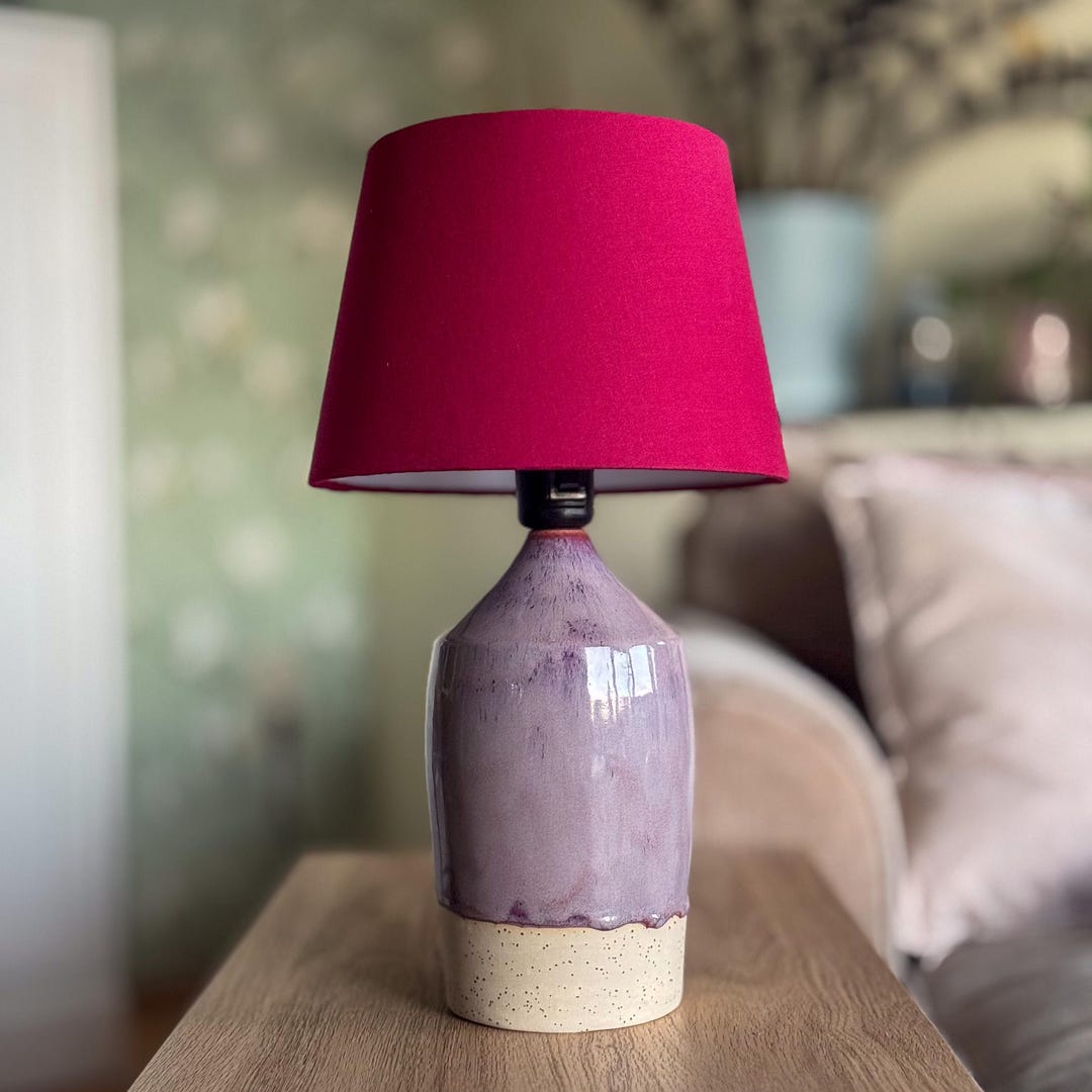 Handmade Ceramic Table Lamp – Purple Glaze – Unique Bedside Light With ...