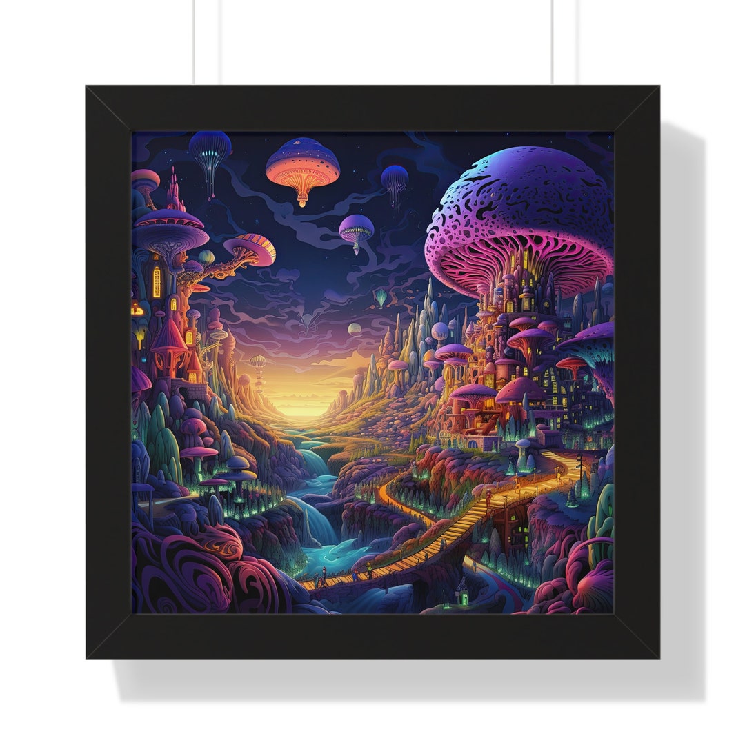 Colourful DMT Wall Art 16x16, Psychedelic Art, Mushroom Castle, Dream ...