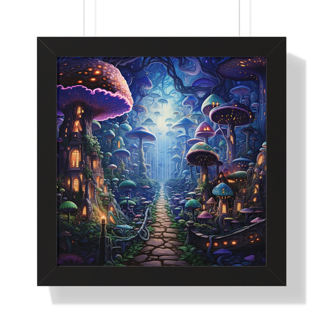 Mushroom Forest Framed Vertical Poster 16x16, Mushroom Fairyland ...
