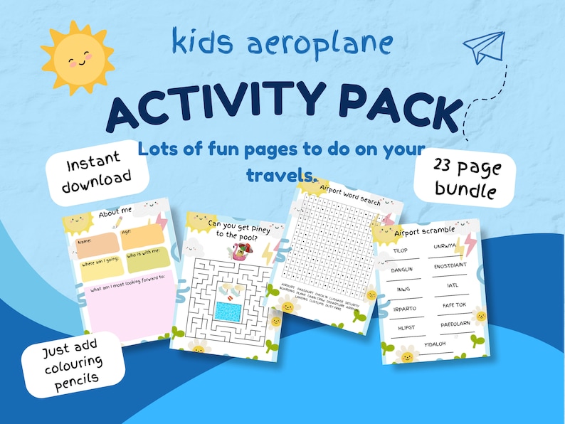 Aeroplane Holiday Activity Pack - Etsy