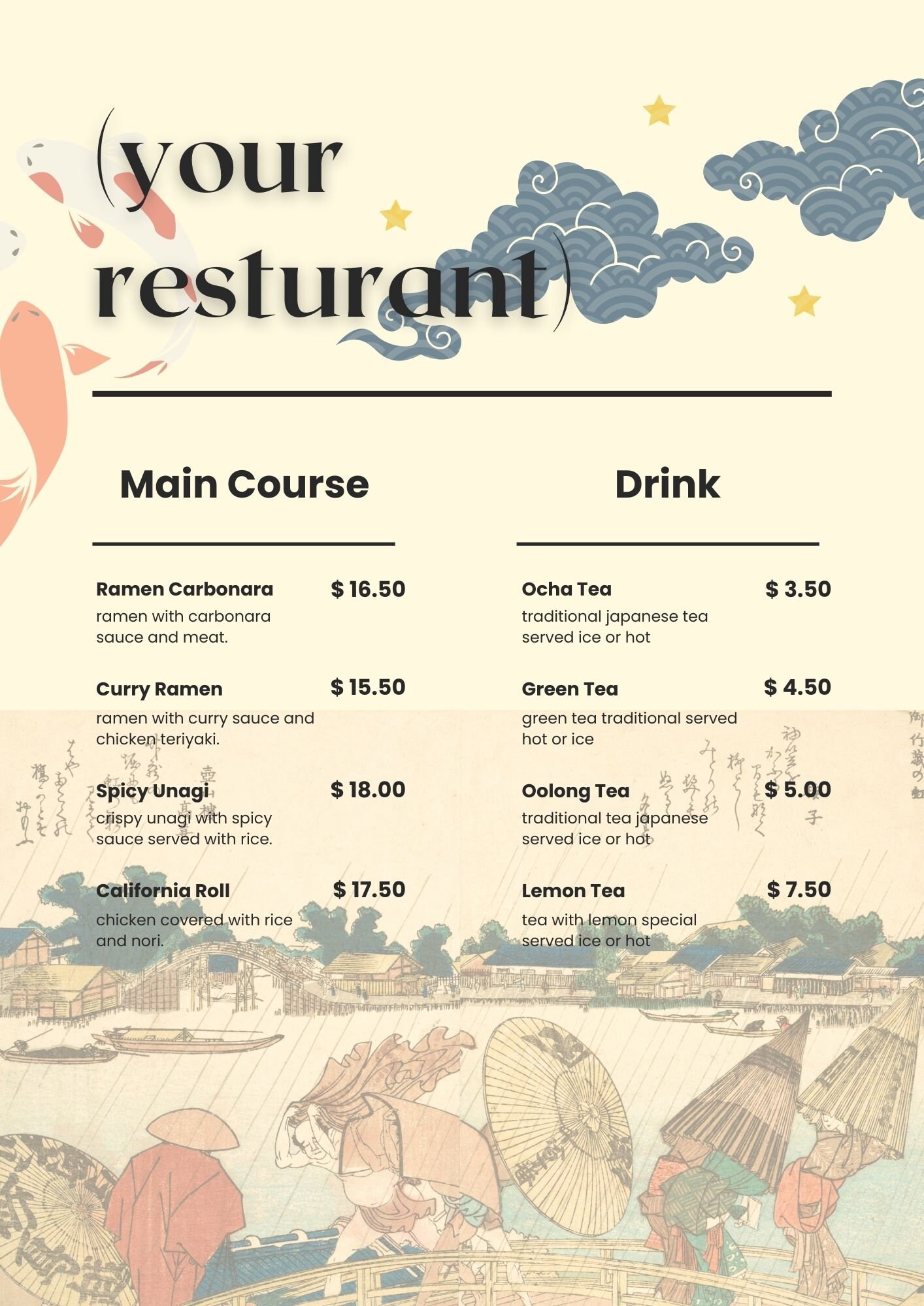 Japanese Style Menu, Printable Menu - Etsy
