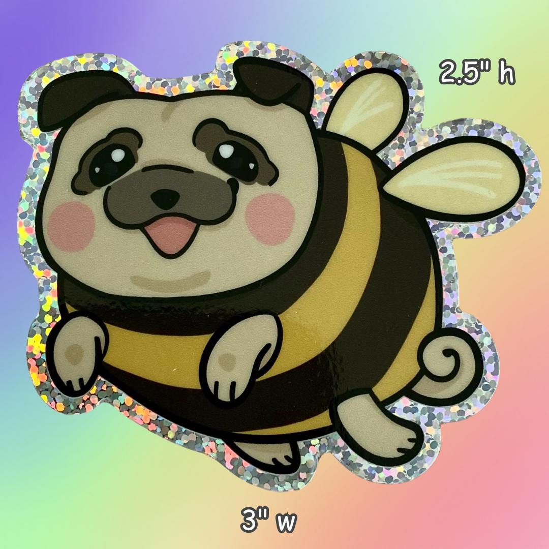 Pug Bee Glitter Sticker - Etsy