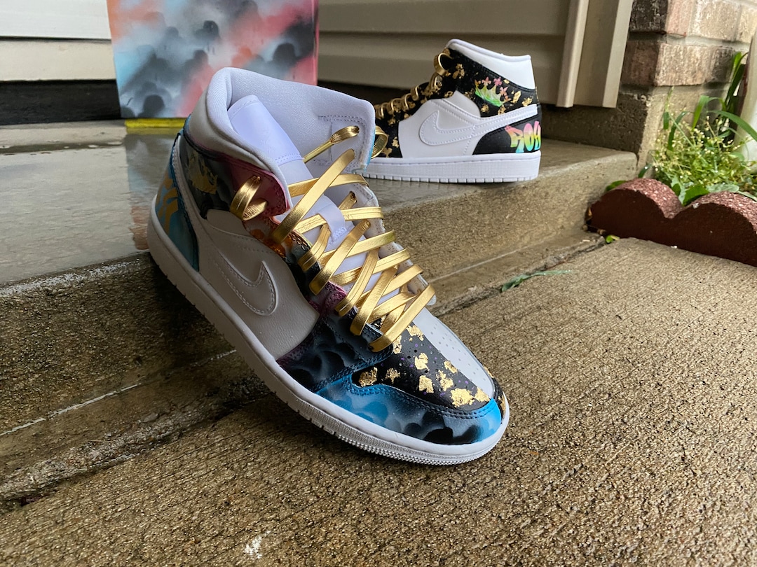 One of a Kind Custom Shoe Cloudy Dream/gold Flakes Retro 1’s Custom AJ1 ...