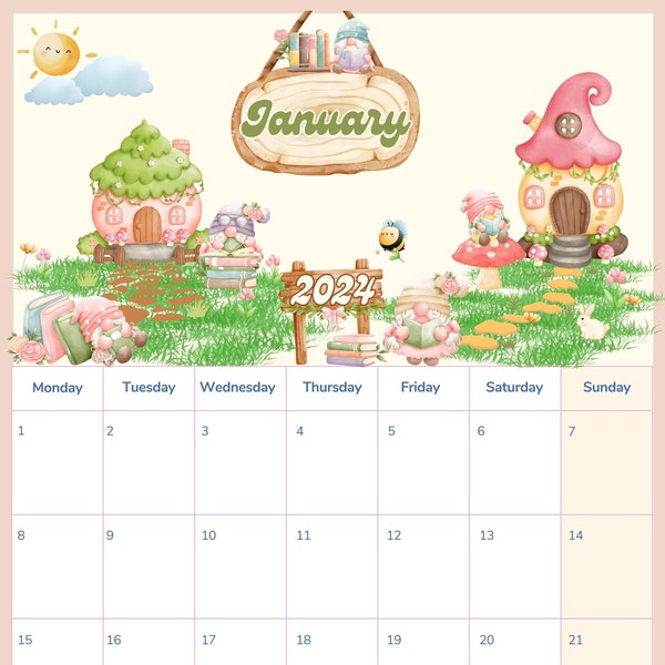 Printable Gnome 2024 Calendar - Etsy
