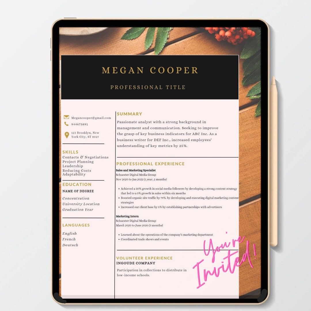 Editable Résumé Template for Word 2023 High School Resume - Etsy