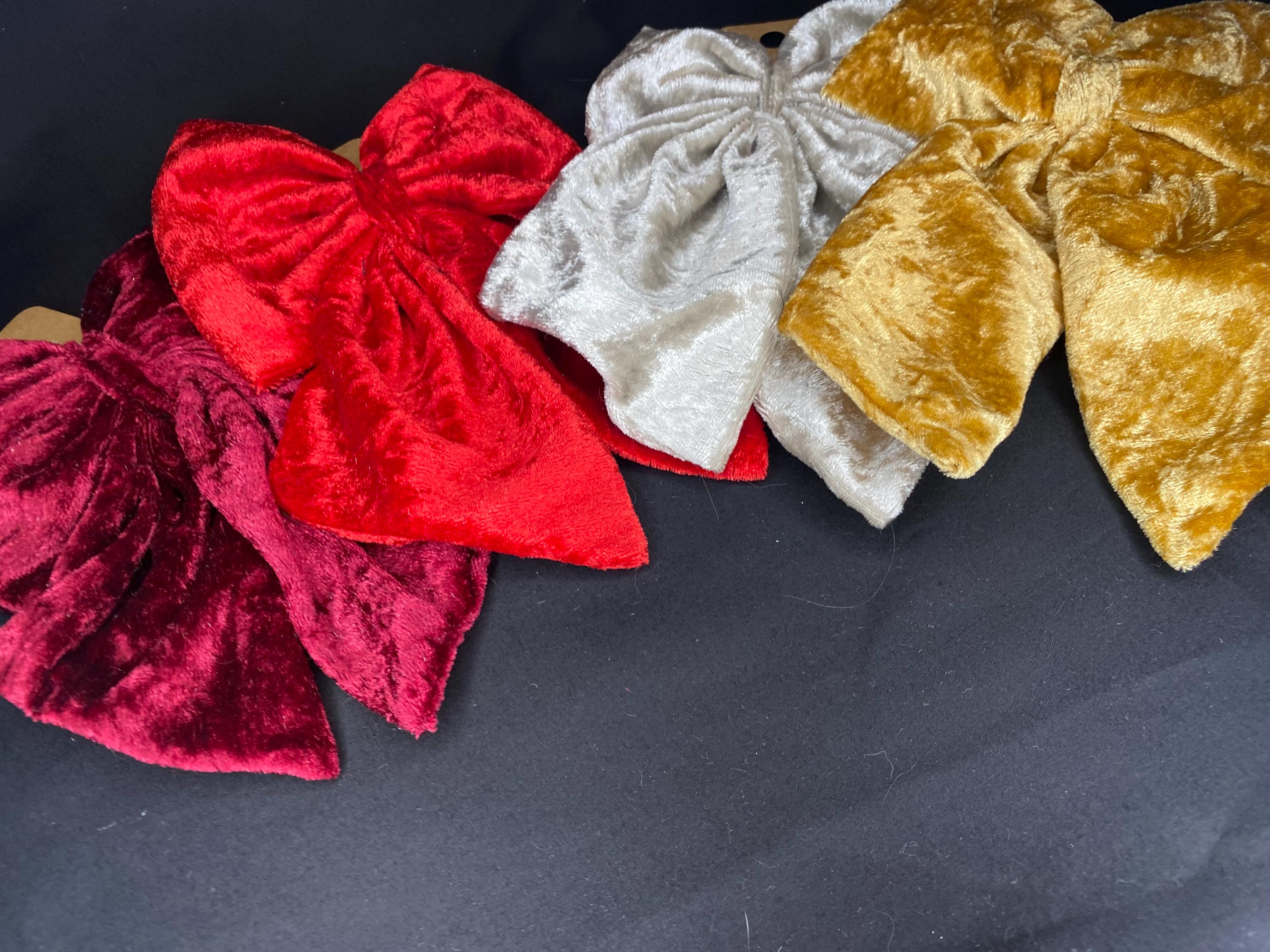 Crushed Velvet Hair Bow With Tail, Wedding Hair Bow, Velvet Bow Clip ...