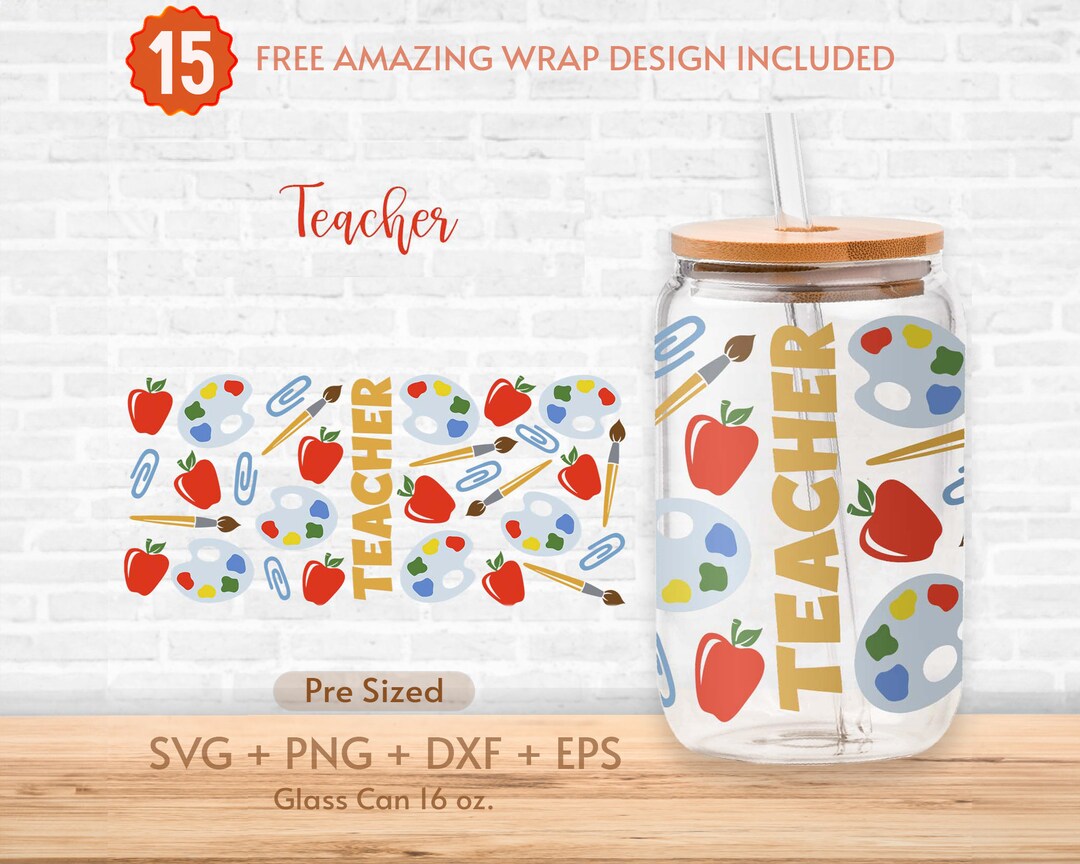 16oz Teacher Libbey Glass Can Svg, Teacher Fuel, Teacher Life, Back to ...