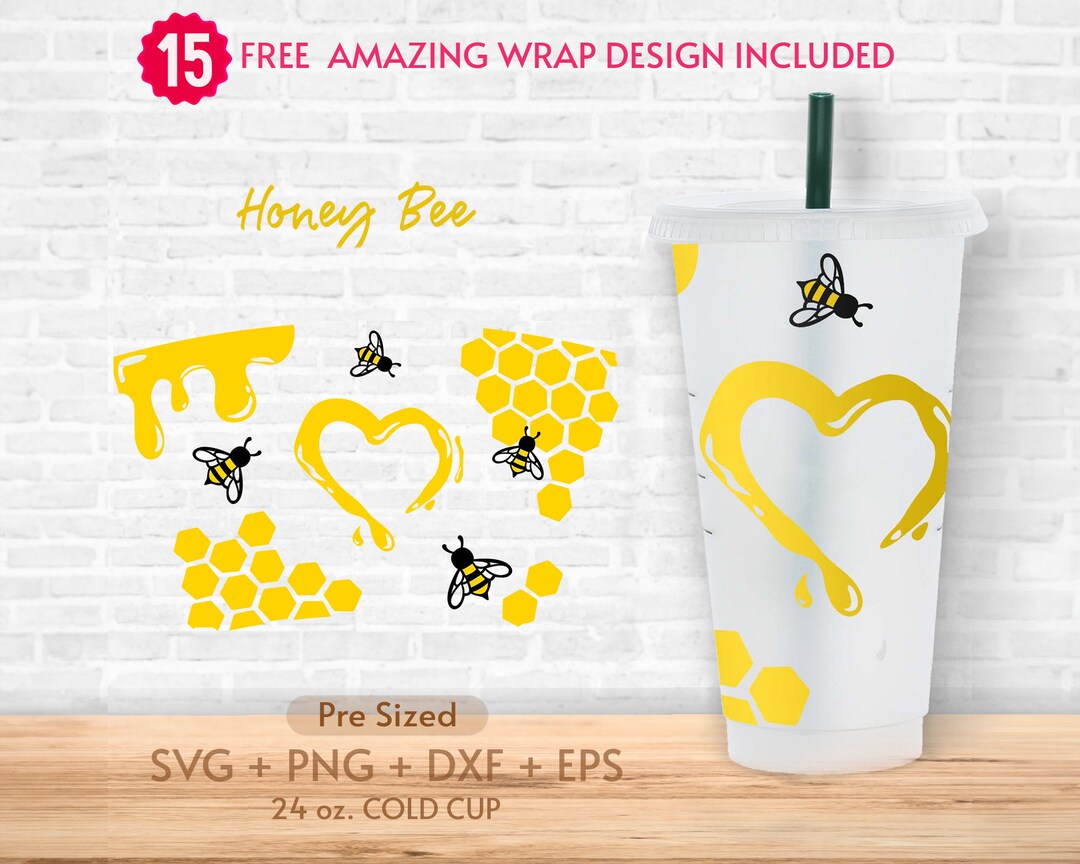 24oz Honey Bee No Hole Cold Cup Svg Cute Honey Bee Honeycomb - Etsy