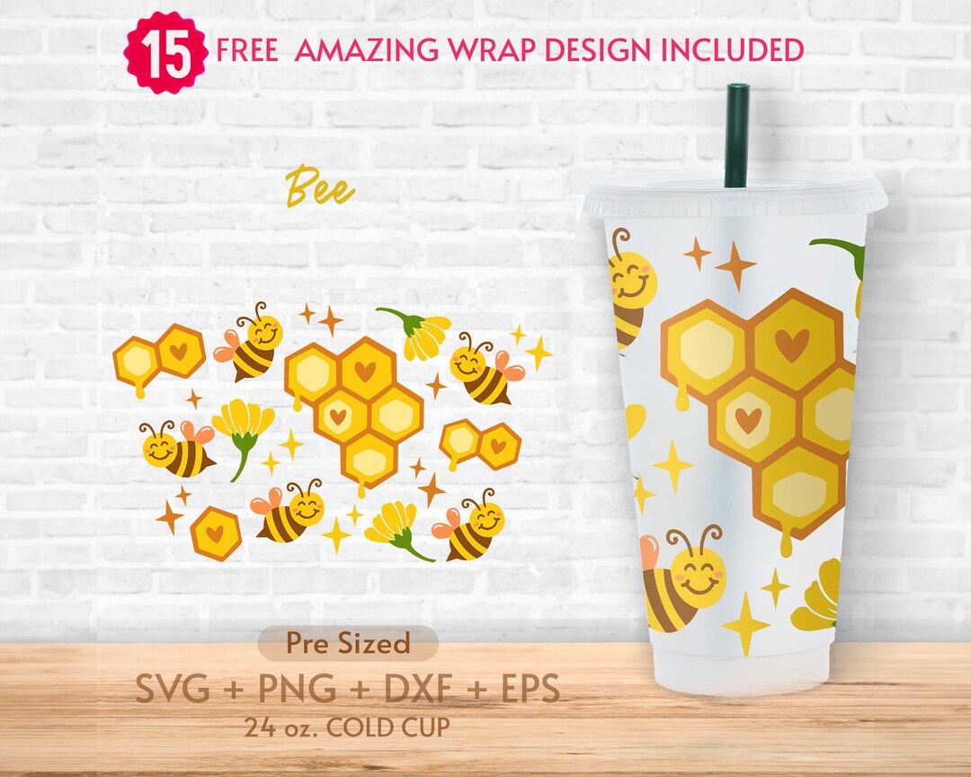 24oz Honey Bee No Hole Cold Cup Svg Cute Honey Bee Honeycomb - Etsy