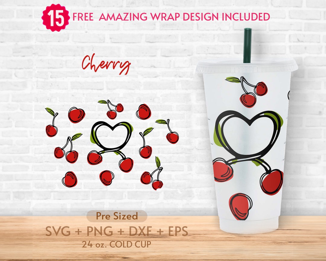 24oz Cherry No Hole Coffee Cold Cup Svg Summer Fruit Summer - Etsy