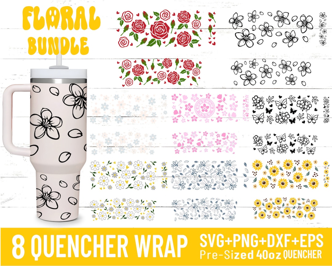 Floral 40oz Quencher Tumbler, Rose Tumbler, Daisy Tumbler, Sunflower Tumbler, Flower Svg, 2 ...