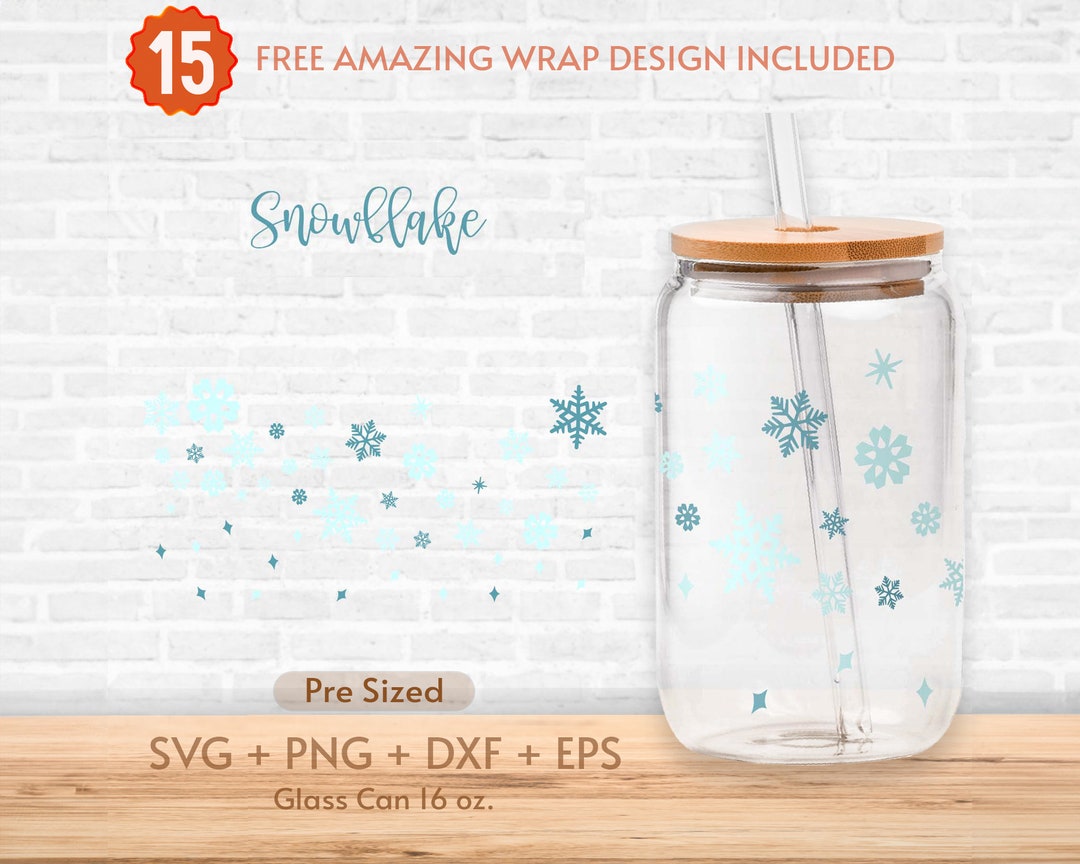 16oz Snowflake Libbey Glass Can Svg, Hello Winter, Snowman Svg ...