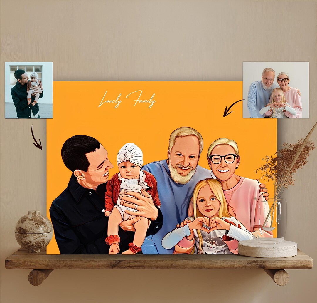 Custom Cartoon Family Portrait, Watercolor Portrait, Gift for Mom Dad ...