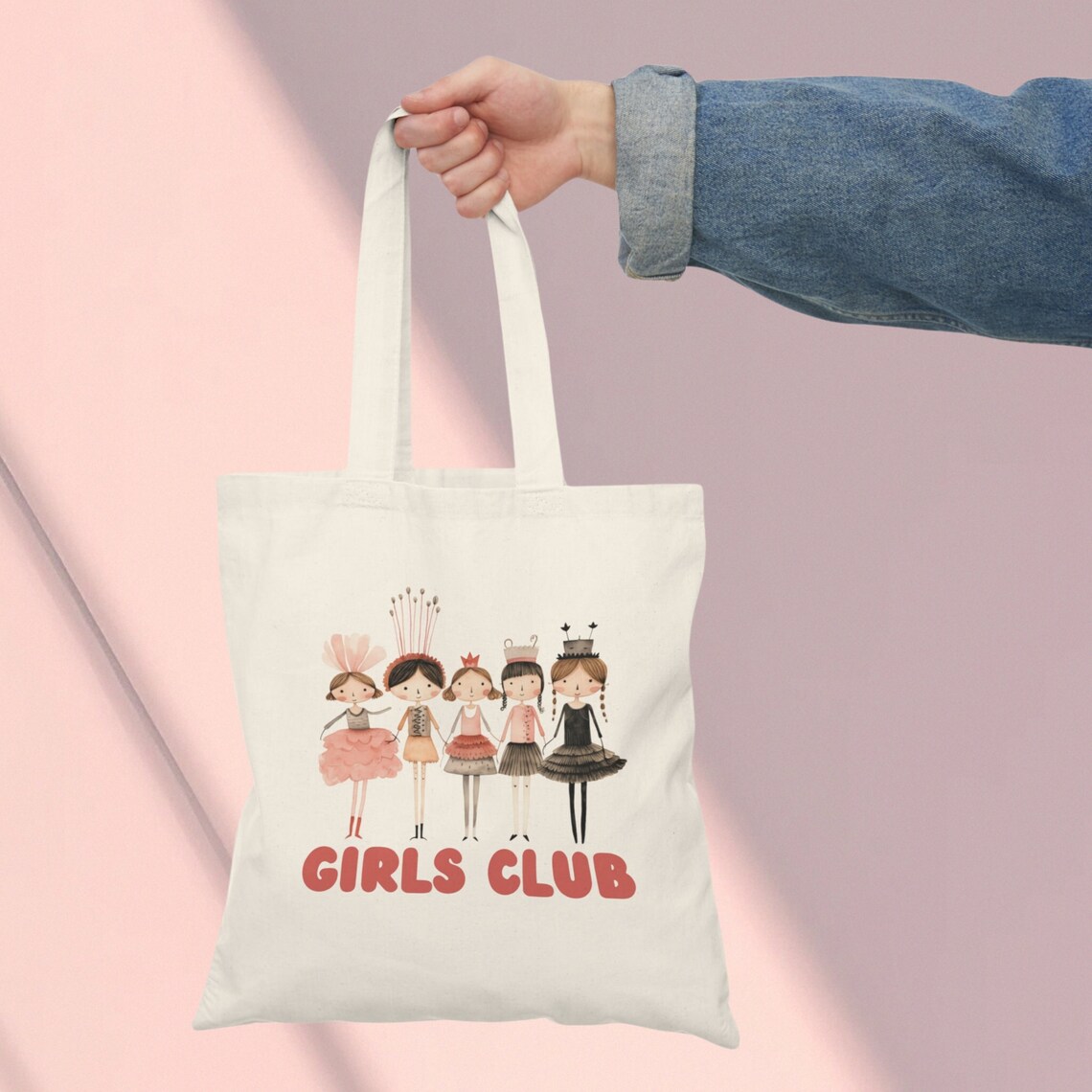 GIRLS CLUB Natural Tote Bag, Friendship Bag, Happy Friends Together ...