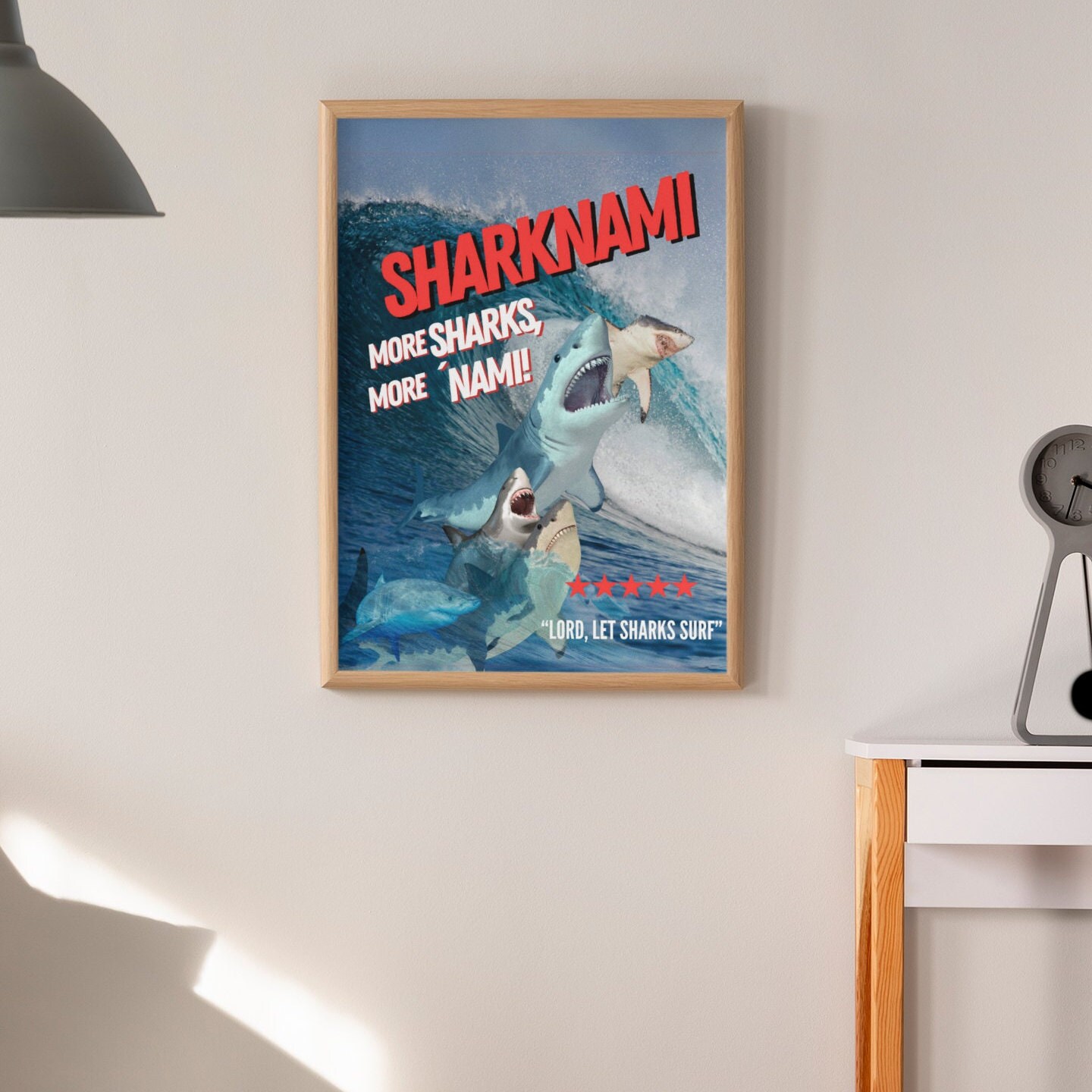 Trash Film Poster, Sharknado Inspired, Sharknami, Poster With Sharks ...