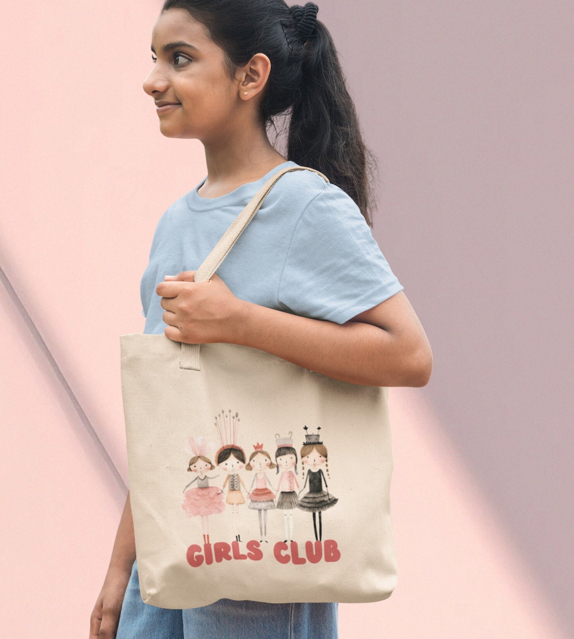 GIRLS CLUB Natural Tote Bag, Friendship Bag, Happy Friends Together ...