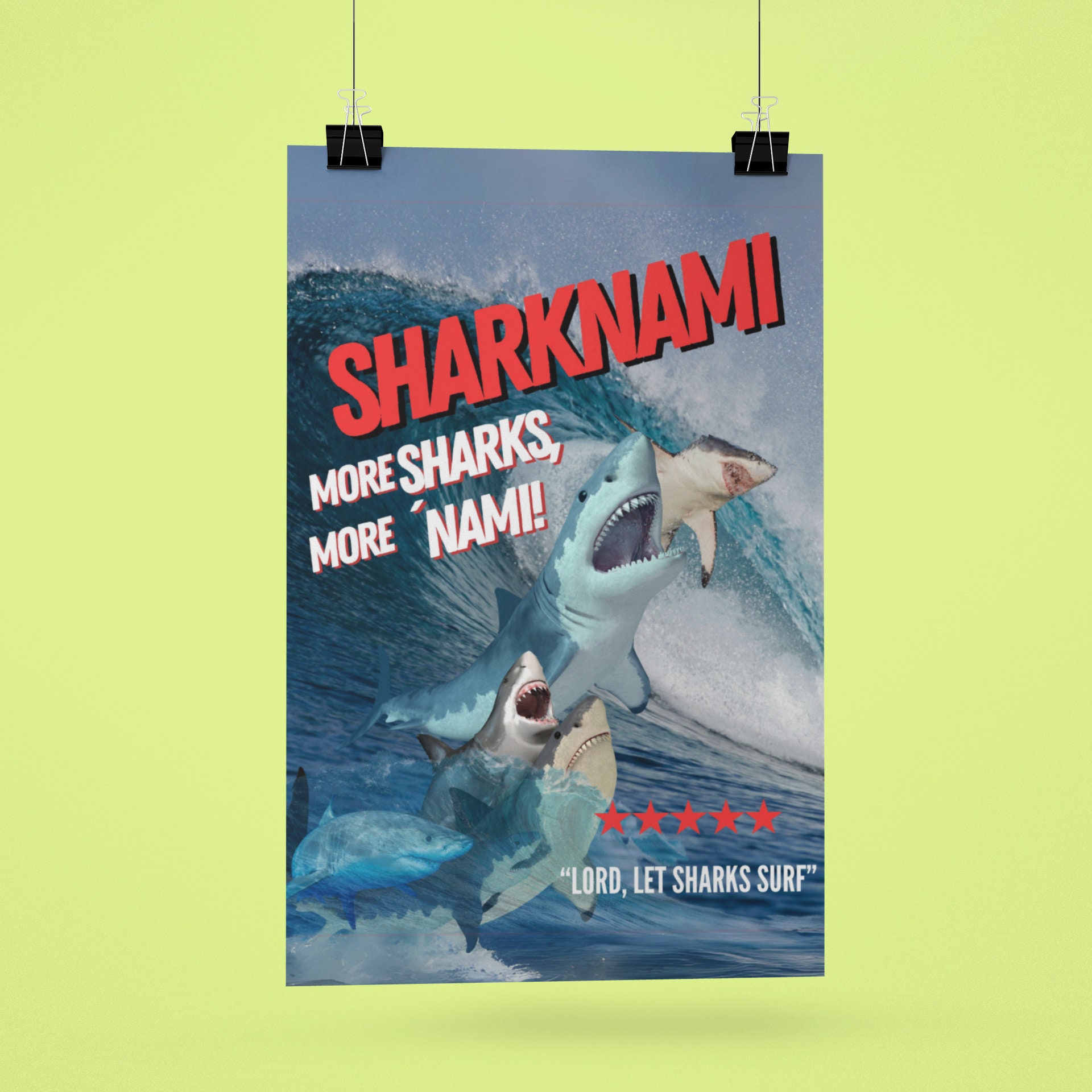 Trash Film Poster, Sharknado Inspired, Sharknami, Poster With Sharks ...