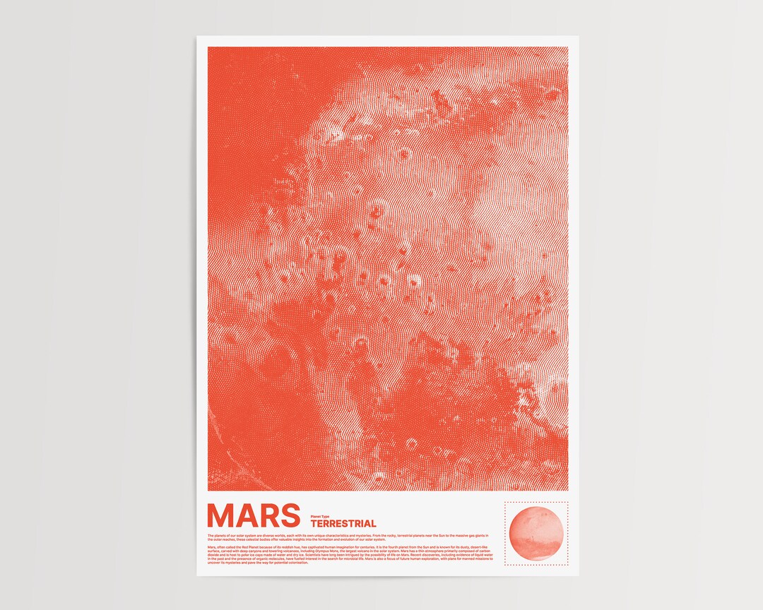 Planet Mars Poster - Aesthetic Minimalist Wall Art Print for Dorms ...