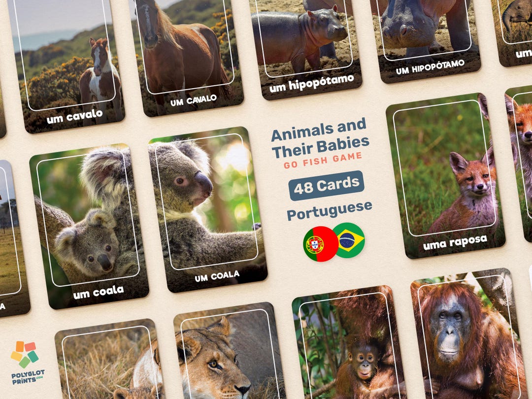 Portuguese Animals Card Game Printable Portuguese Go Fish Cute Design ...