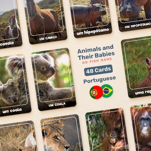 Portuguese Animals Card Game Printable Portuguese Go Fish Cute Design ...