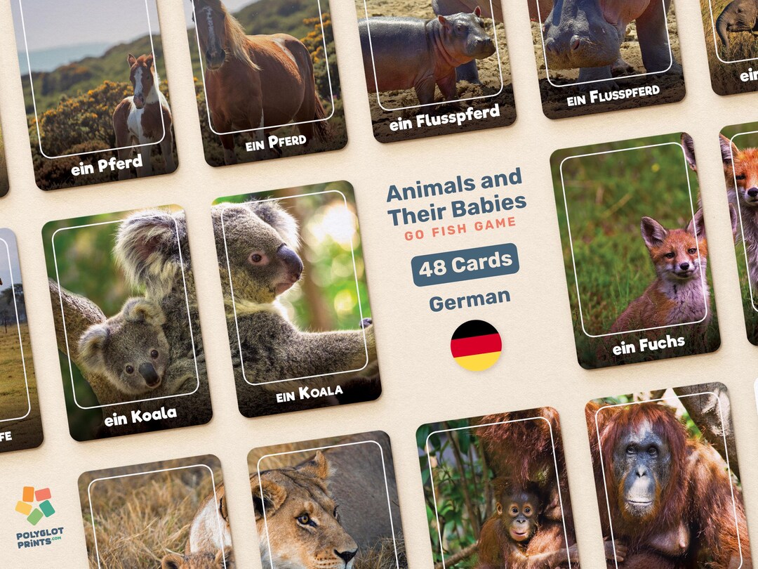 German Animals Card Game | Printable German Go Fish | Learn German ...