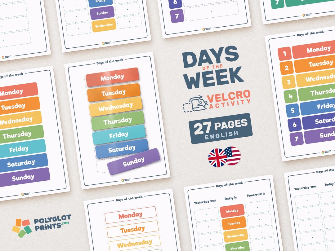 Days of the Week Velcro Activity Interactive Fun and Tactile Way to ...