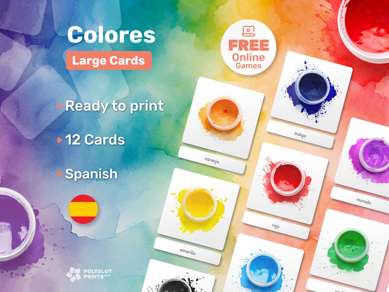 Spanish Color Flashcards for Kids Montessori Language Learning Cards ...