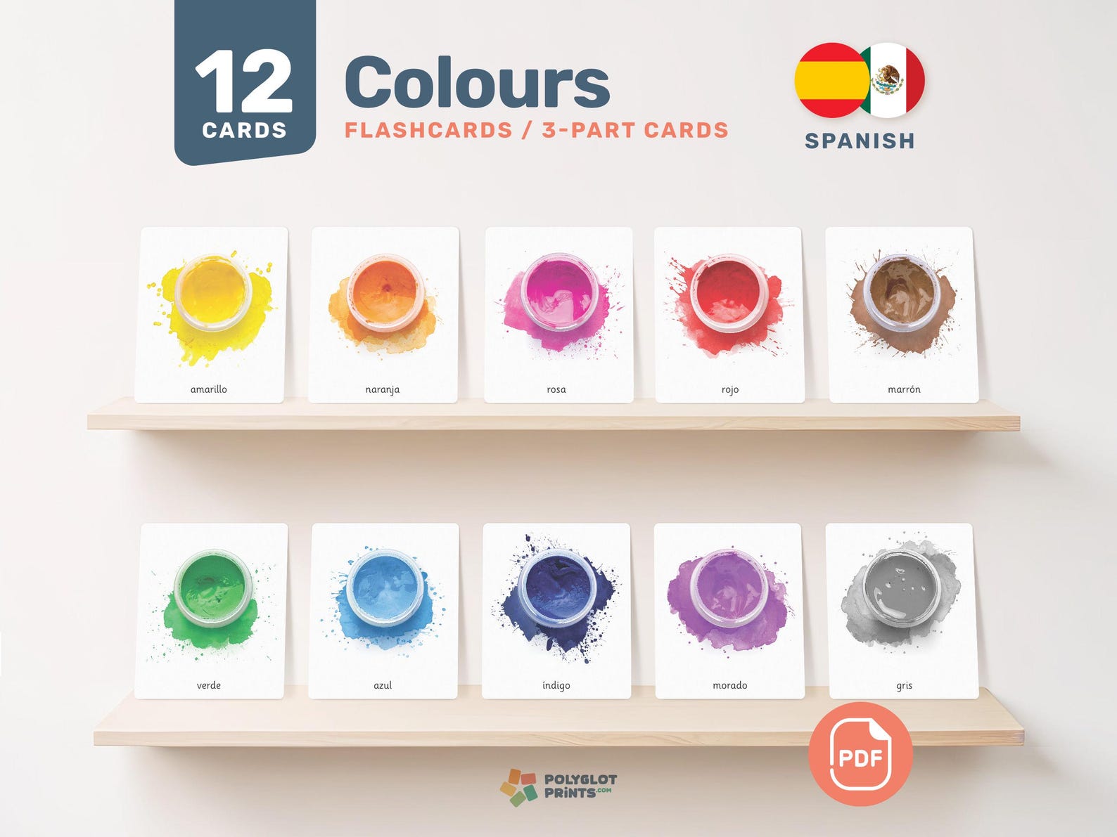 Spanish Color Flashcards for Kids Montessori Language Learning Cards ...