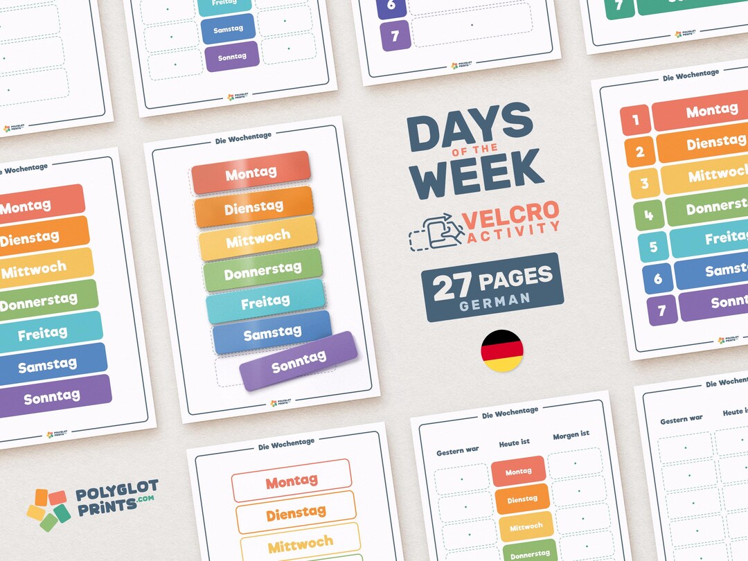 German Days of the Week Velcro Activity Interactive Fun and Tactile Way ...