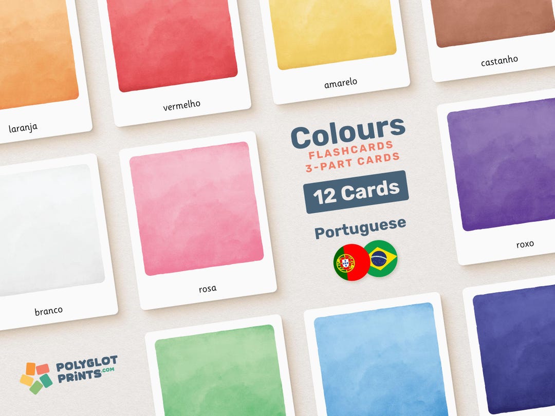 Brazilian Portuguese Colors Watercolour Effect Flashcards for Kids ...