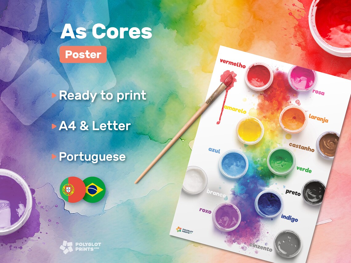 Portuguese Vibrant Colors Posters for Kids Classroom Decor Playroom ...