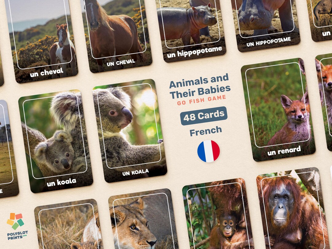 French Animals Card Game | Printable French Go Fish | Learn French ...