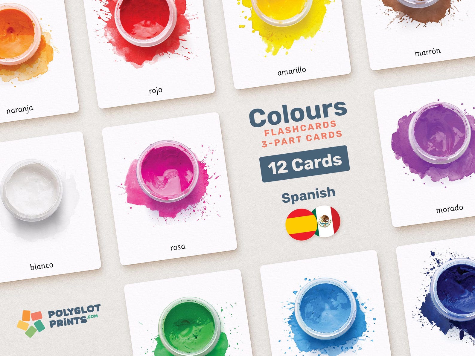 Spanish Color Flashcards for Kids | Montessori Language Learning Cards ...