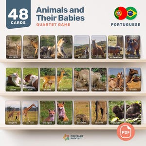 Portuguese Animals Card Game Printable Portuguese Go Fish Cute Design ...