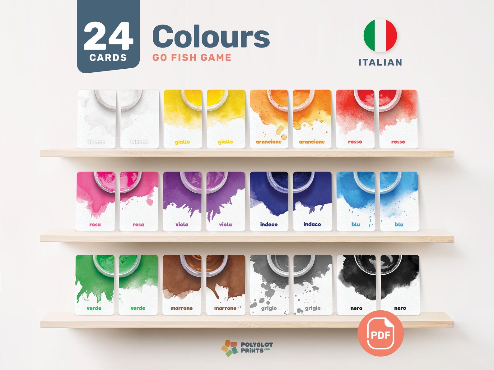 Italian Colours Card Game Printable — Go Fish in Italian, 12 Colours ...