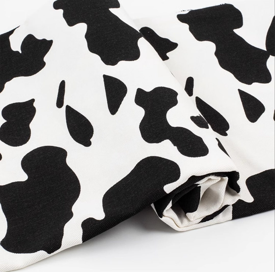 Denim Fabric, Cow Pattern, Black, White, Blue, Coffee, Brown, Pink ...