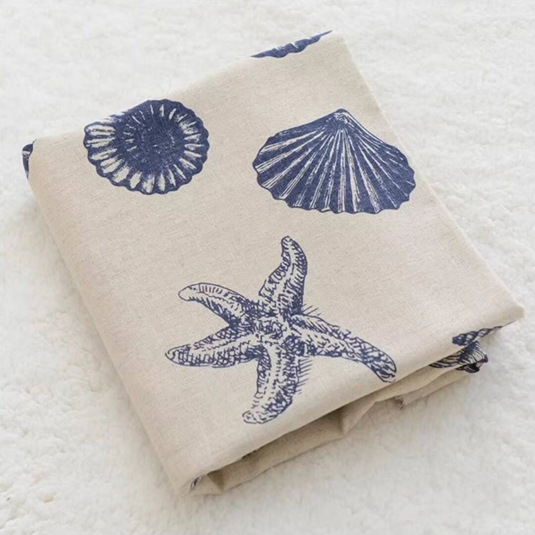 Cotton Linen Blended Fabric, Shell, Conch, Starfish, Sea Star, Sea ...