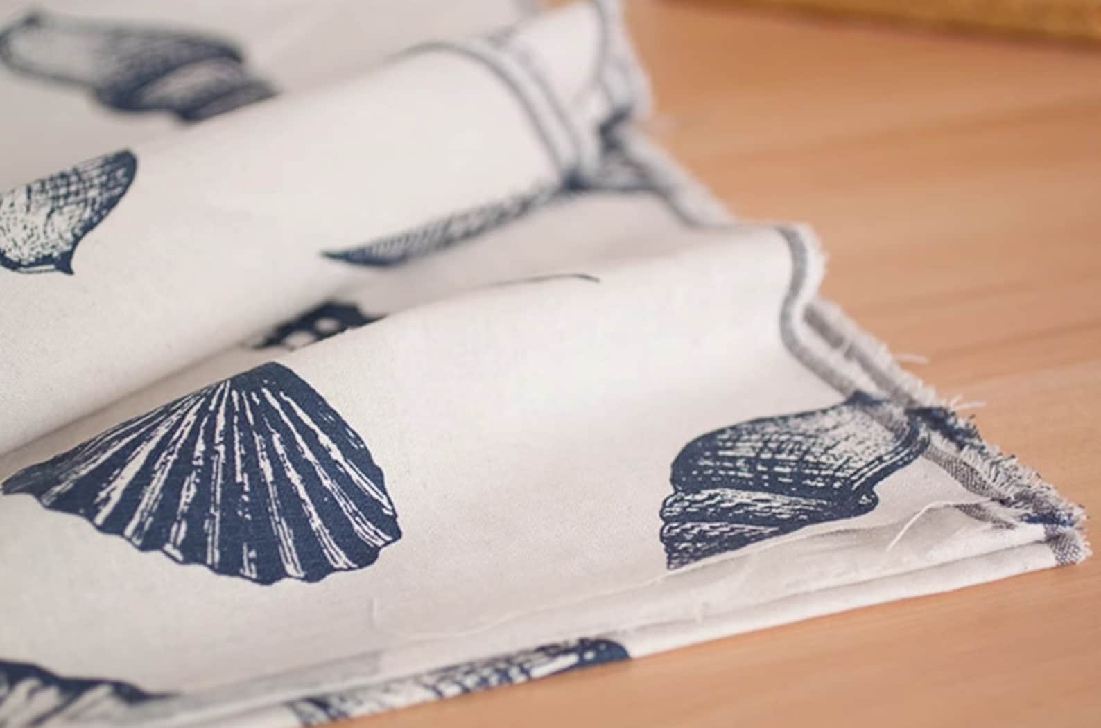 Cotton Linen Blended Fabric, Shell, Conch, Starfish, Sea Star, Sea ...