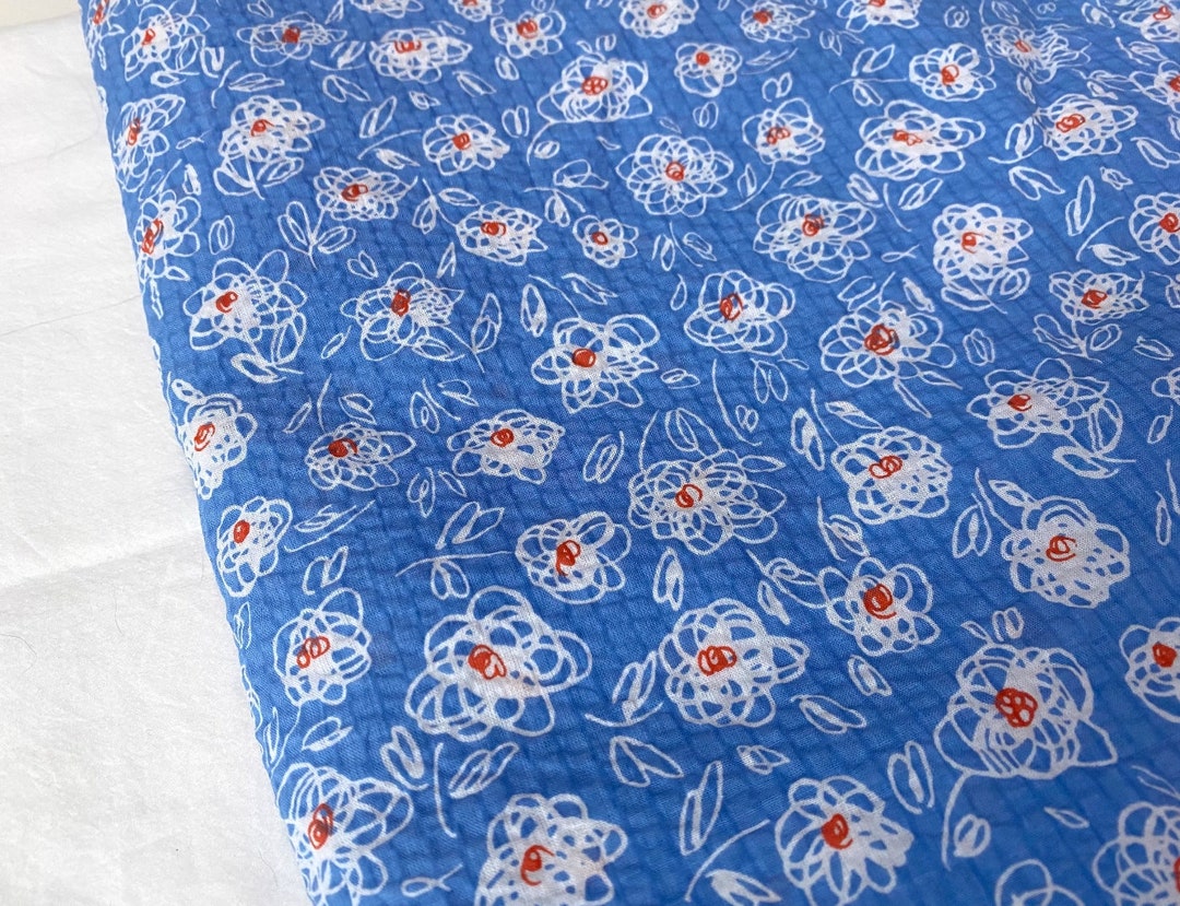 Winkle Cotton Fabric, A Sea of Flowers, Creping, Crumple, Flower ...