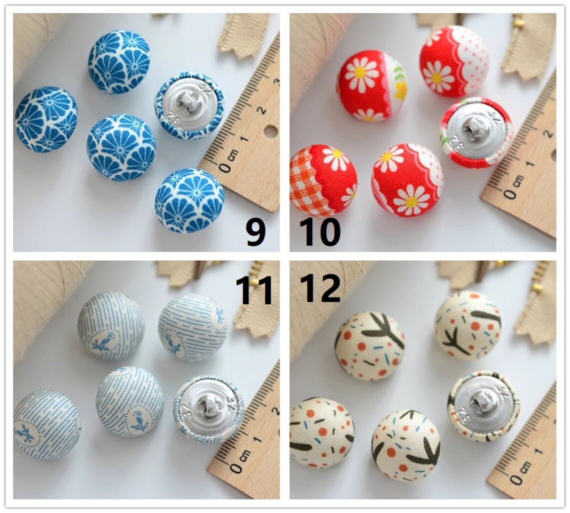 Set of 5, Round 20mm Button, Fabrics Cover, Cotton Linen, Kinds of ...